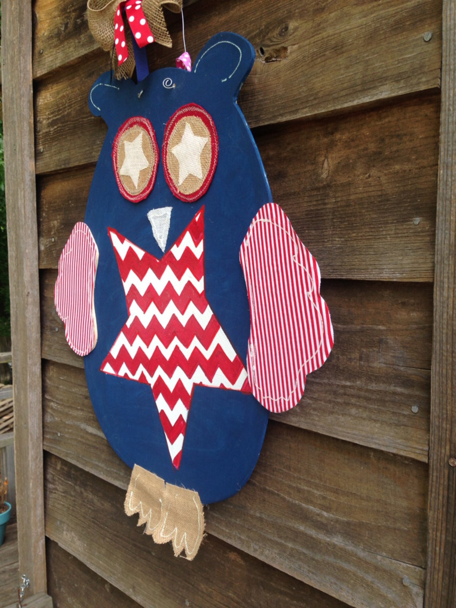Wooden & Burlap Patriotic Owl Chevron Stars and Stripes 4th - Etsy
