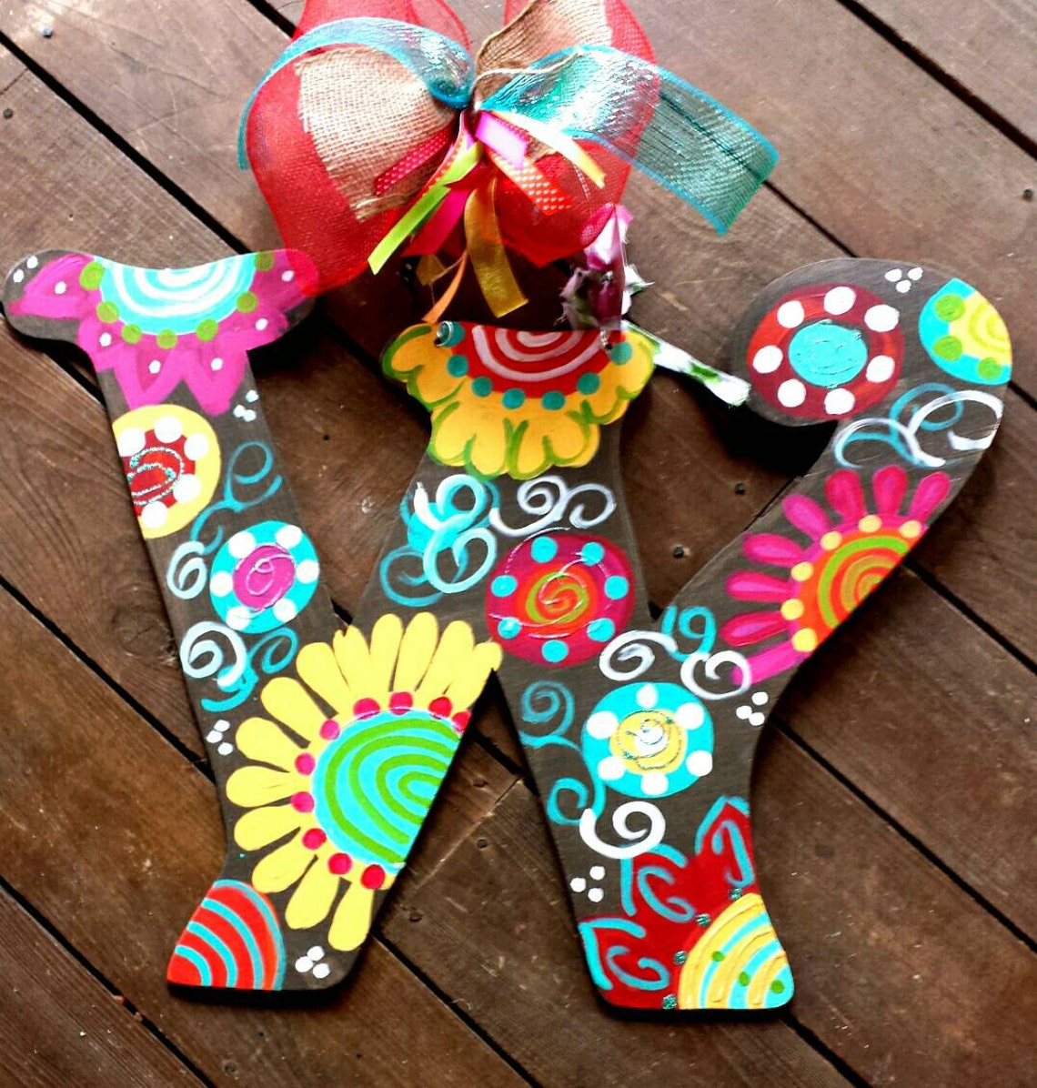 Colorful Wood Initial Letter Door Hanger - Etsy