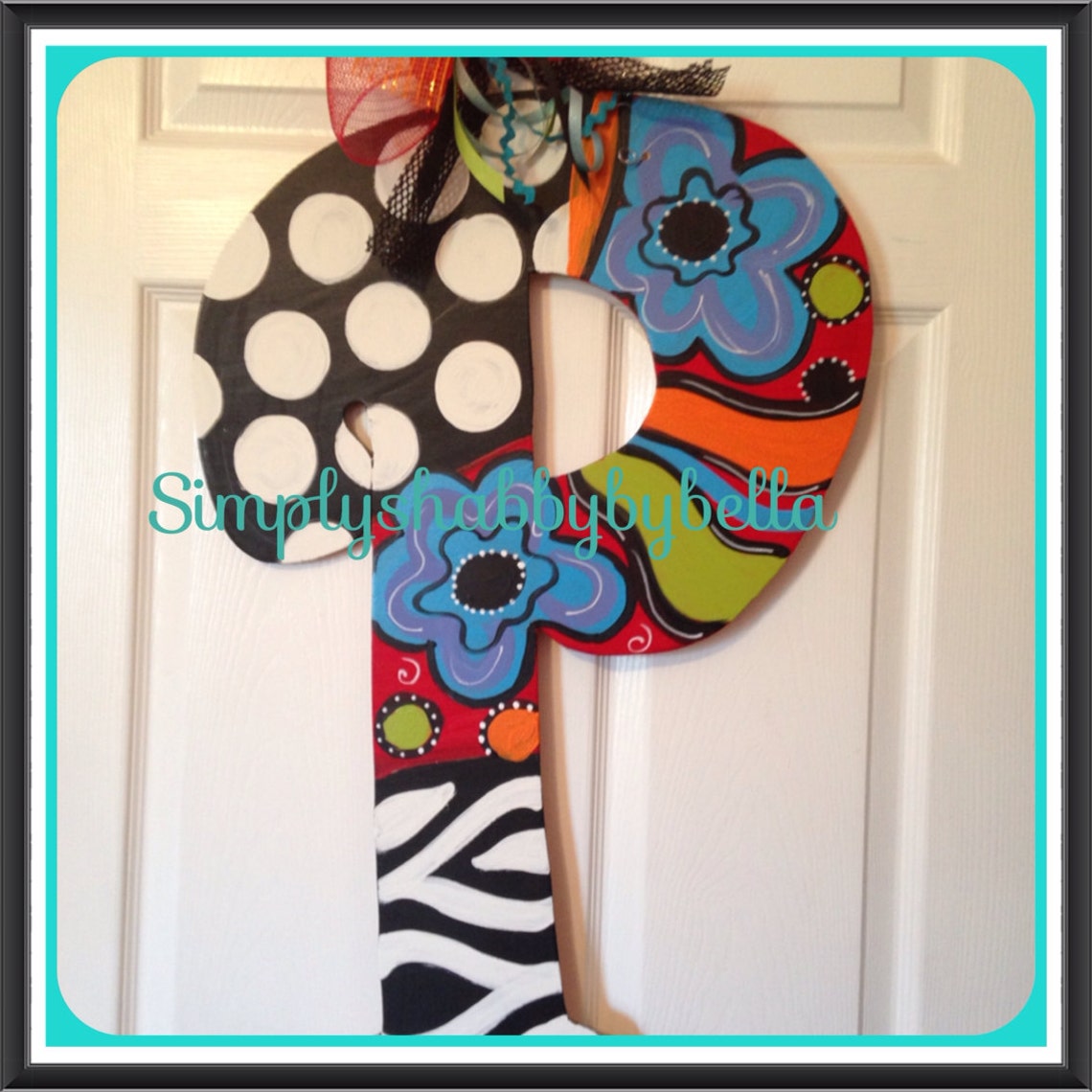 Colorful Personalized Initial / Letter Wood Door Hanger - Etsy