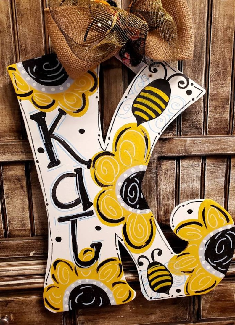 Bumble Bee Theme Wooden Initial Door Hanger - Etsy