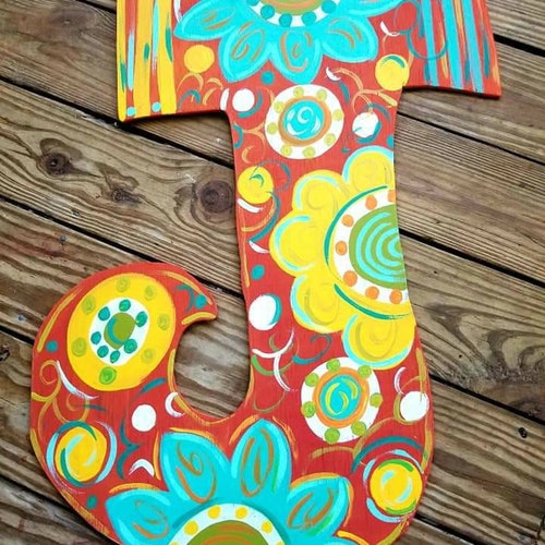 Colorful And Bright Wood Initial Letter Door Hanger Flowers Etsy
