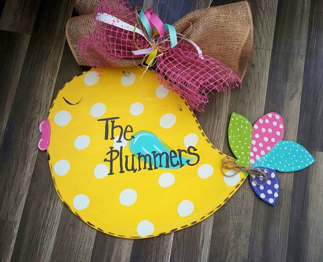 Super Cute Wood Yellow Polka Dots Colorful Bird With Burlap Bow Free ...