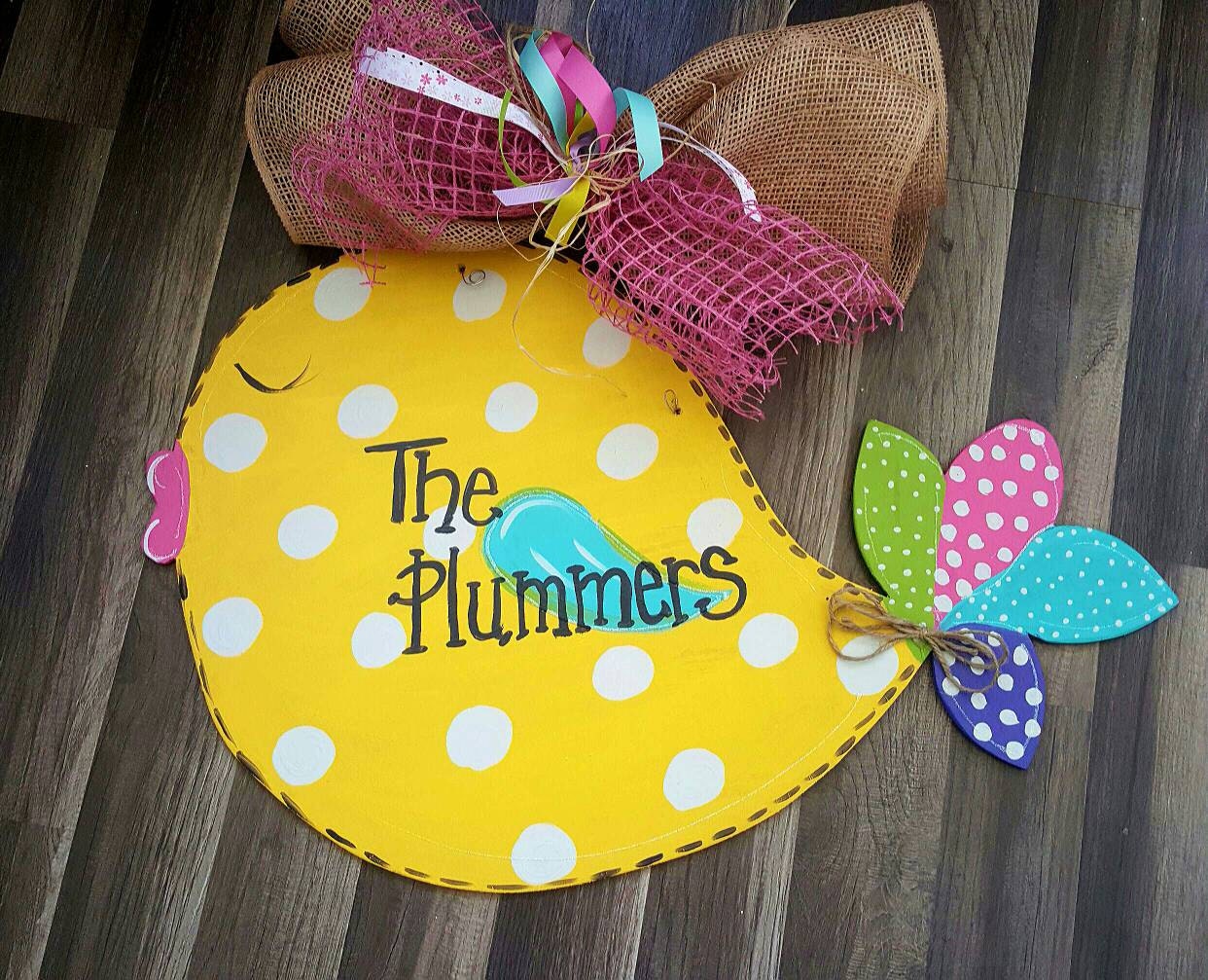 Super Cute Wood Yellow Polka Dots Colorful Bird With Burlap Bow Free ...