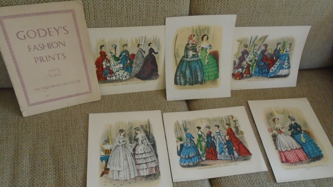 GODEY'S FASHION PRINTS Six Facsimiles in Color With Portfolio 1800's - Etsy