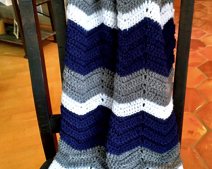Handmade Crochet Navy Blue, Gray/silver and White Baby Blanket - Etsy