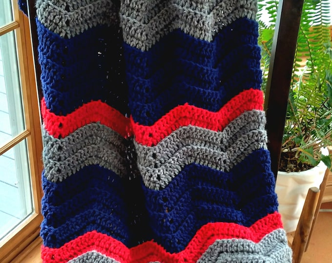 Handmade Crochet Navy Blue Gray/silver and Red Baby Blanket - Etsy