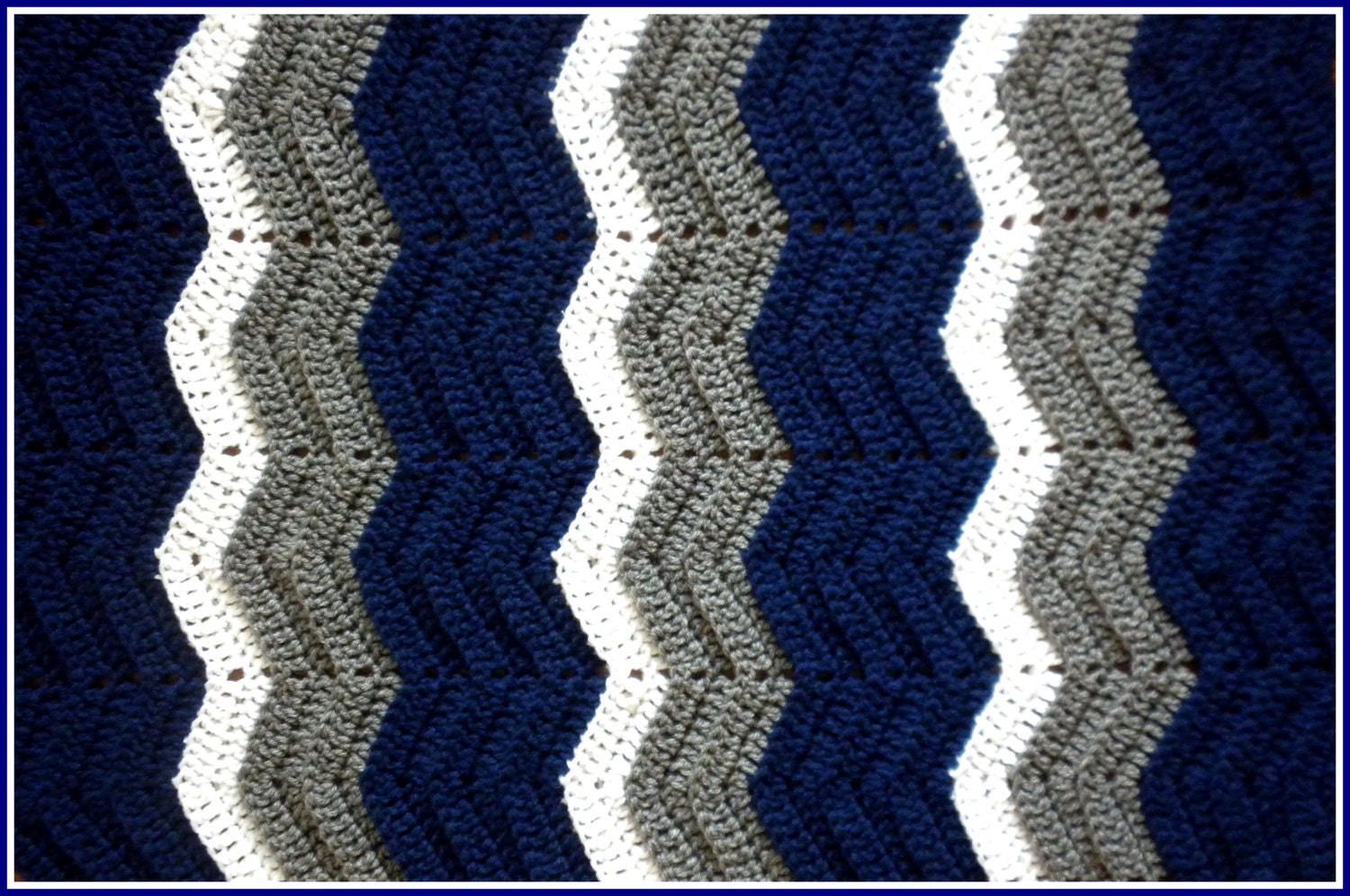 Handmade Crochet Navy Blue, Gray/silver and White Baby Blanket - Etsy