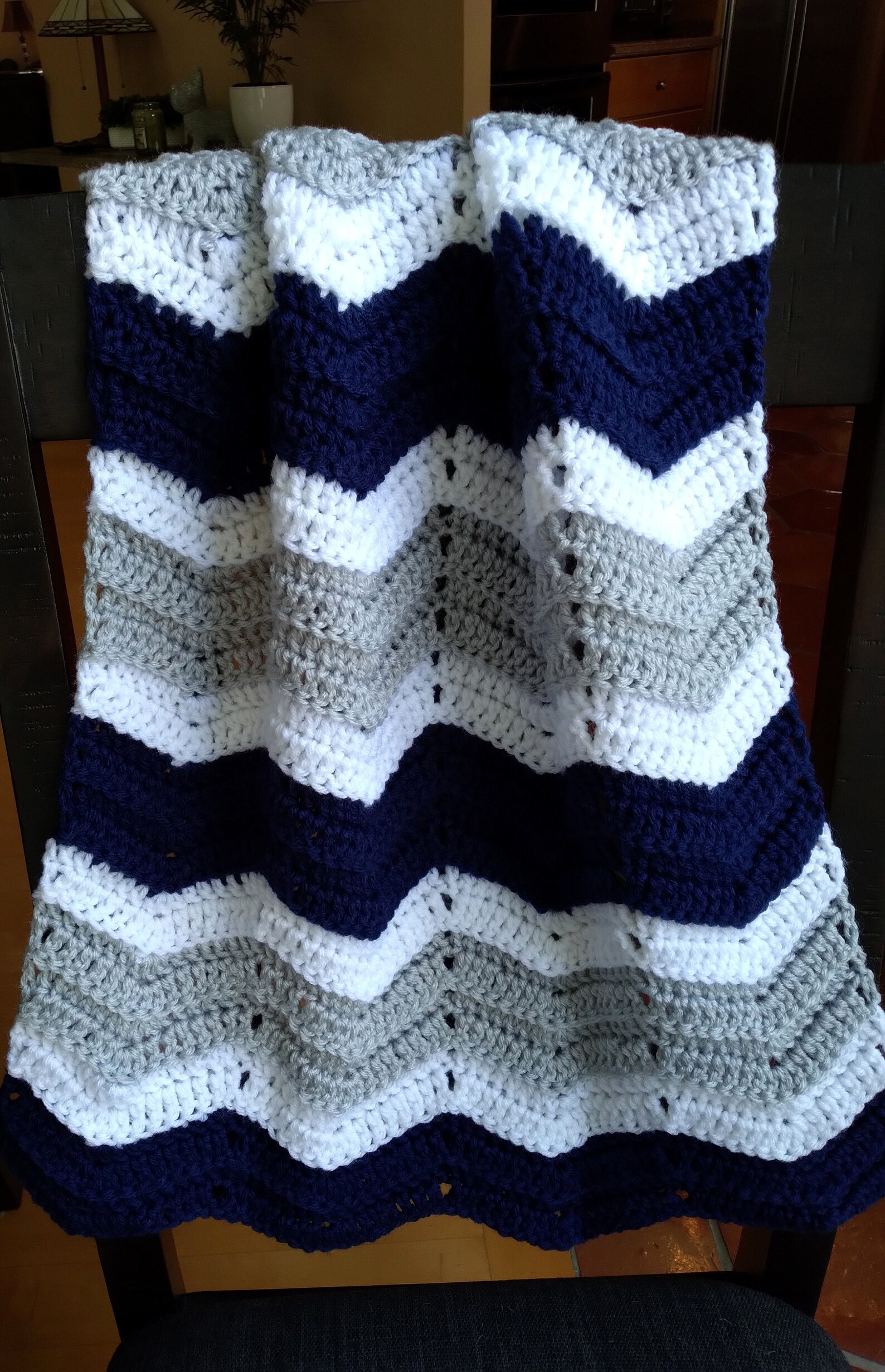 Handmade Crochet Navy Blue, Light Gray/silver and White Baby Blanket - Etsy