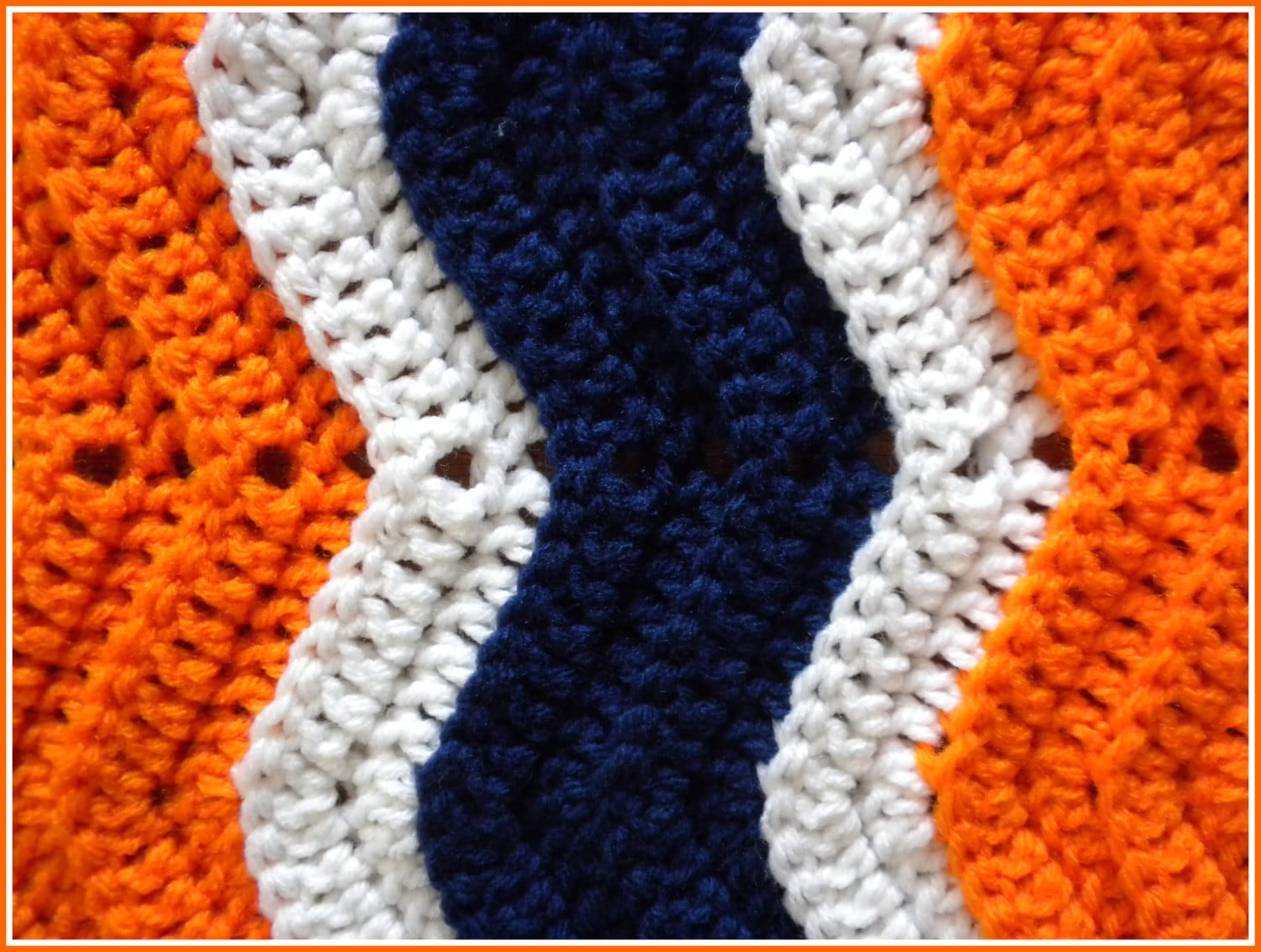 Handmade Crochet Navy Blue, Orange and White Baby Blanket - Etsy