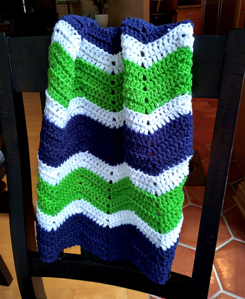 Handmade Crochet Lime Green, Navy Blue and White Baby Blanket - Etsy