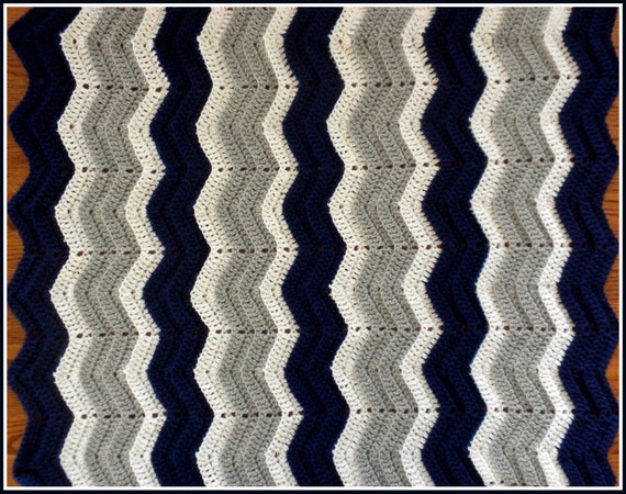 Handmade Crochet Navy Blue Light Gray/Silver and White Baby | Etsy