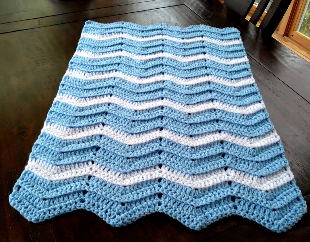 Handmade Crochet Light Blue and White Baby Blanket - Etsy