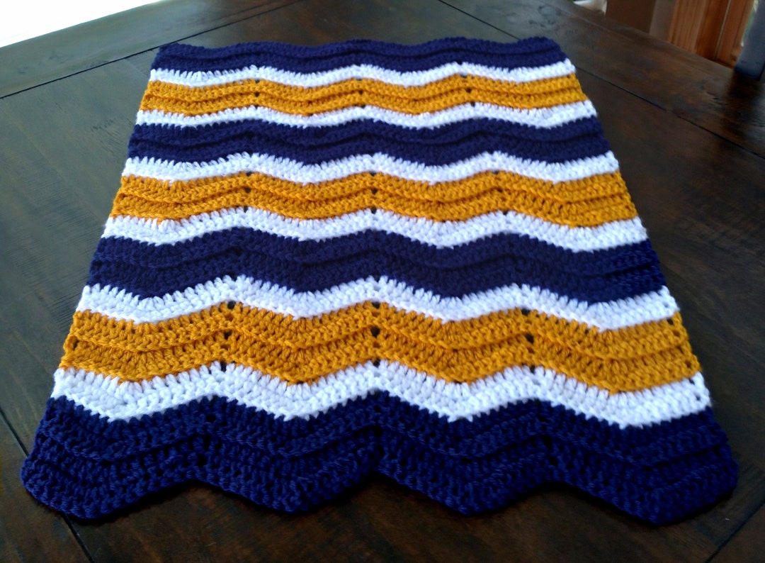 Handmade Crochet Navy Blue Gold and White Baby Blanket - Etsy
