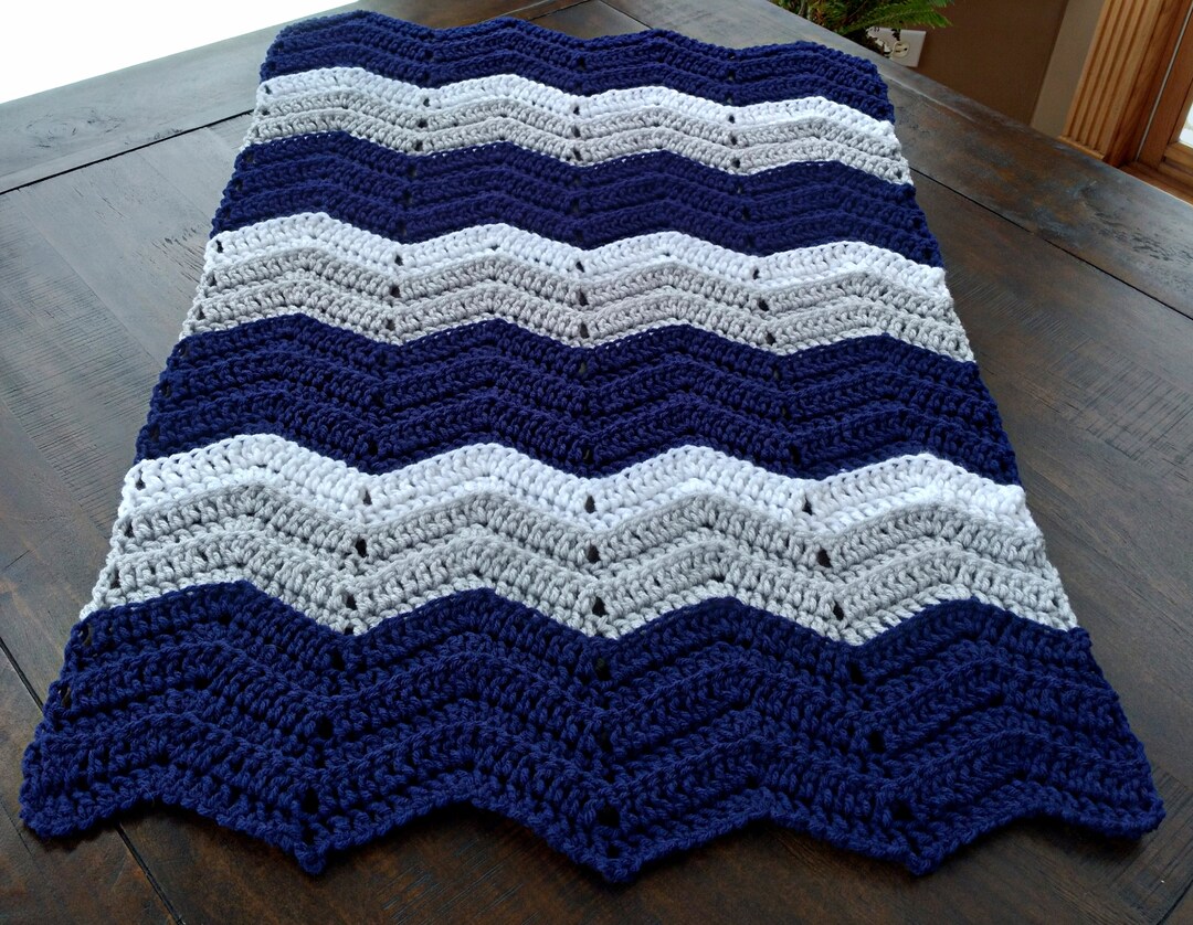 Handmade Crochet Navy Blue, Light Gray/silver and White Baby Blanket - Etsy