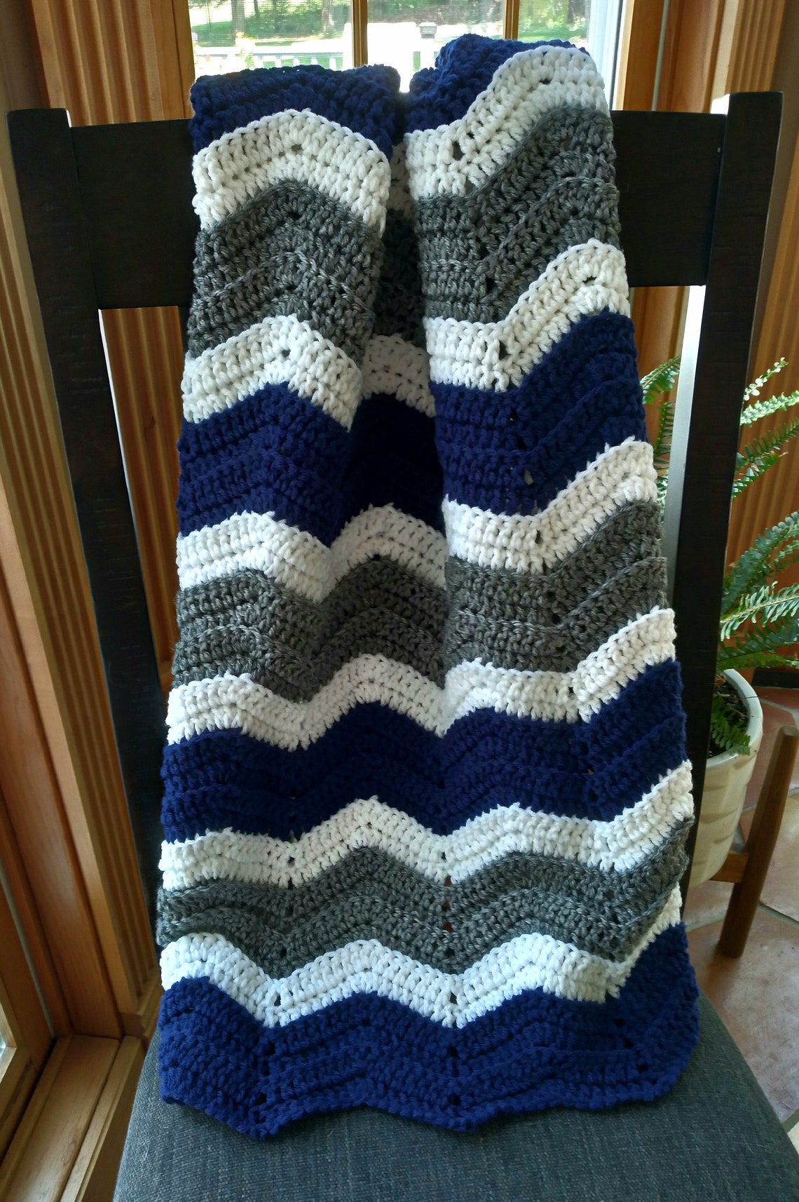 Handmade Crochet Navy Blue, Gray/silver and White Baby Blanket - Etsy