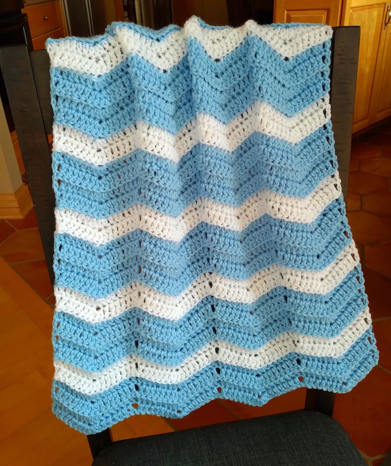 Handmade Crochet Light Blue and White Baby Blanket - Etsy