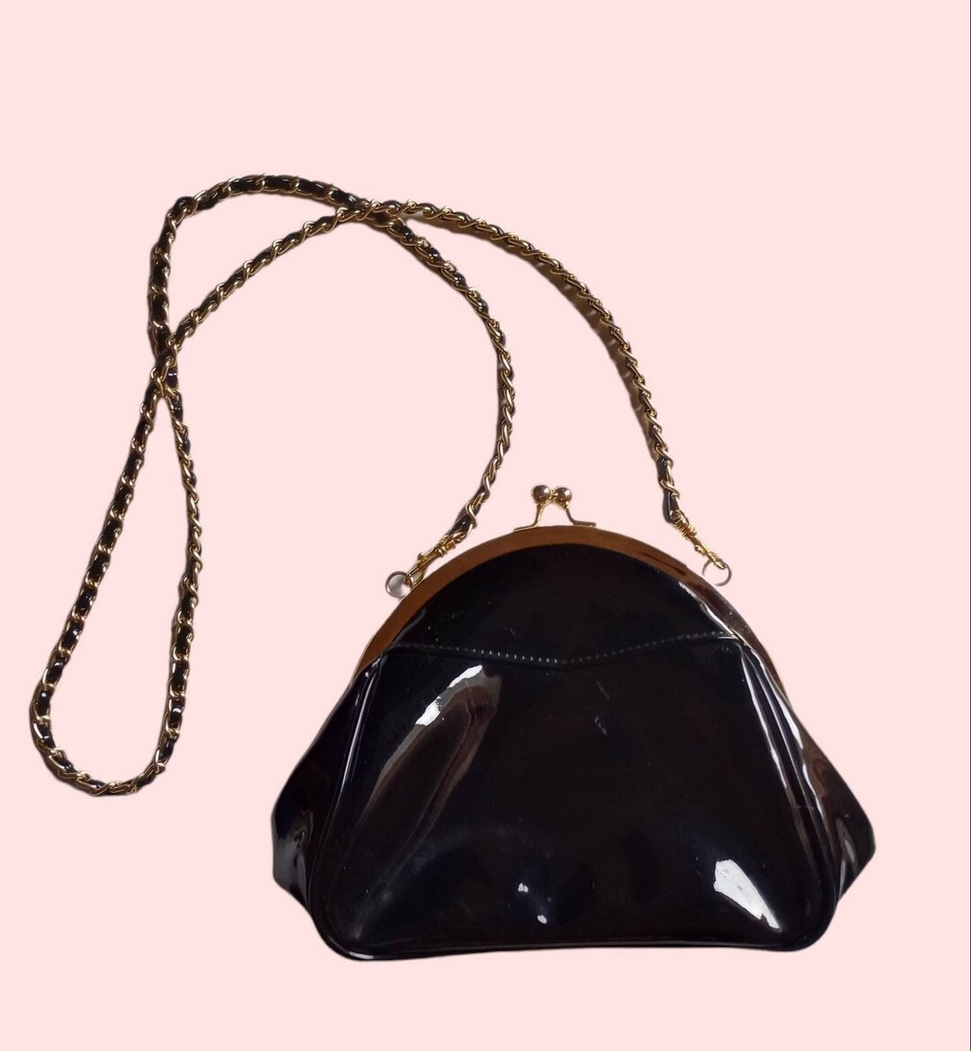 Lady-like Black Patent Leather Kiss Lock Shoulder Crossbody Purse by ...