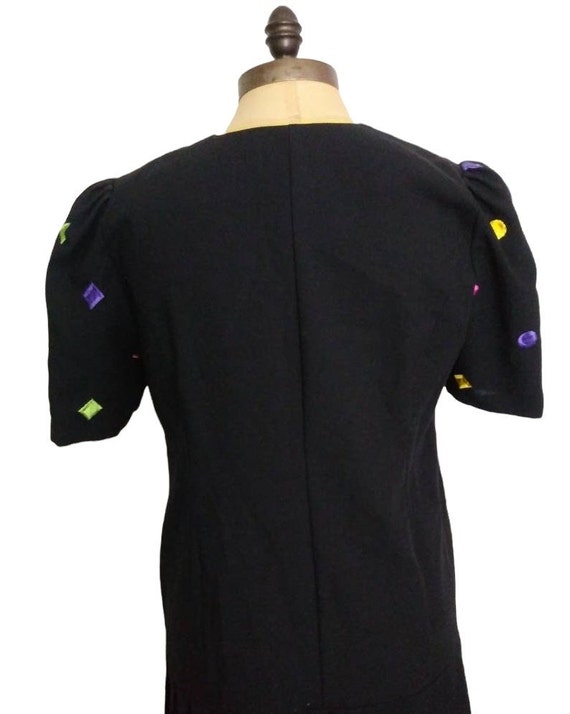 Vintage 1980s Black Plus Size Puffed Shoulder Pleated… - Gem