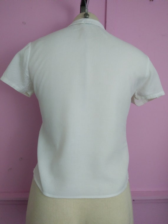 Vintage STARLIGHT 1940s White Rayon Button Down Blous… - Gem