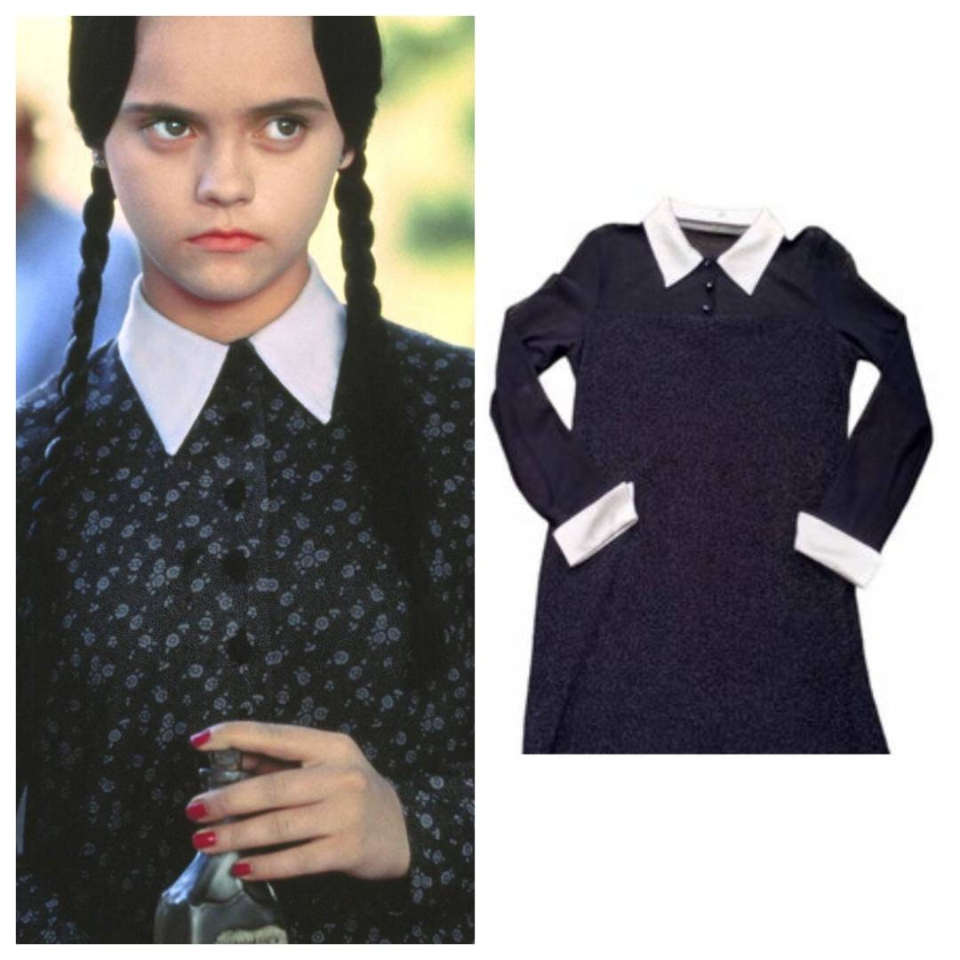 Vintage 80s Wednesday Addams Gothic Cocktail Shimmery Black Illusion ...