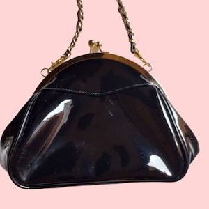 Lady-like Black Patent Leather Kiss Lock Shoulder Crossbody Purse by ...