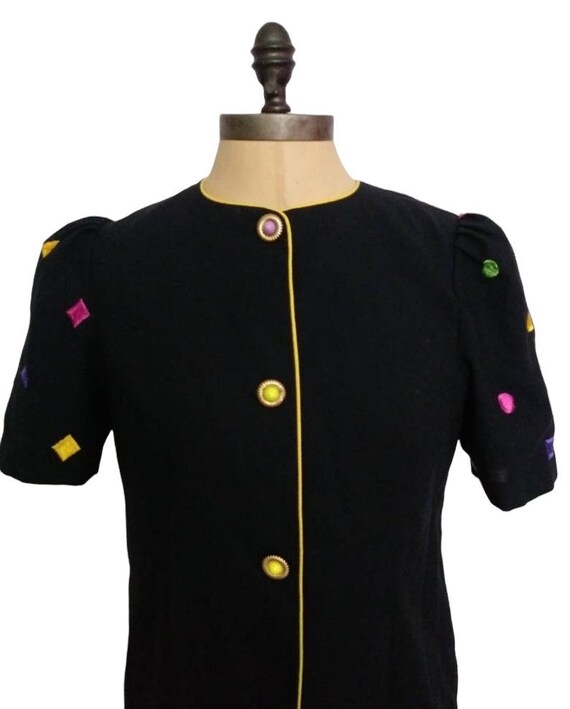 Vintage 1980s Black Plus Size Puffed Shoulder Pleated… - Gem