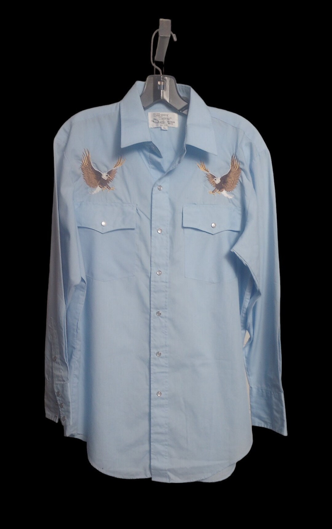 Vintage 90s Silver Spur Light Blue Western Embroidered Eagles Pearl ...