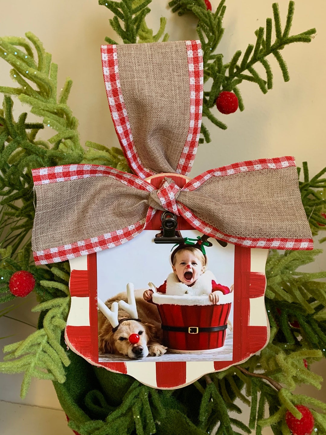 Hand Painted Buffalo Check Photo Christmas Ornament - Etsy