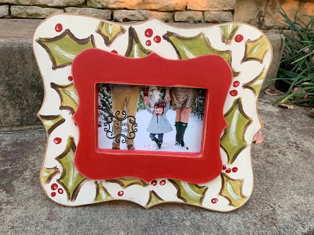 Holly Leaf Christmas Frame, Christmas Frame,handpainted Christmas Frame ...