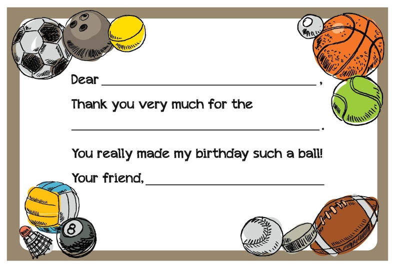 Fill in the Blank Thank You Note - DIY Printable - Sports - Etsy