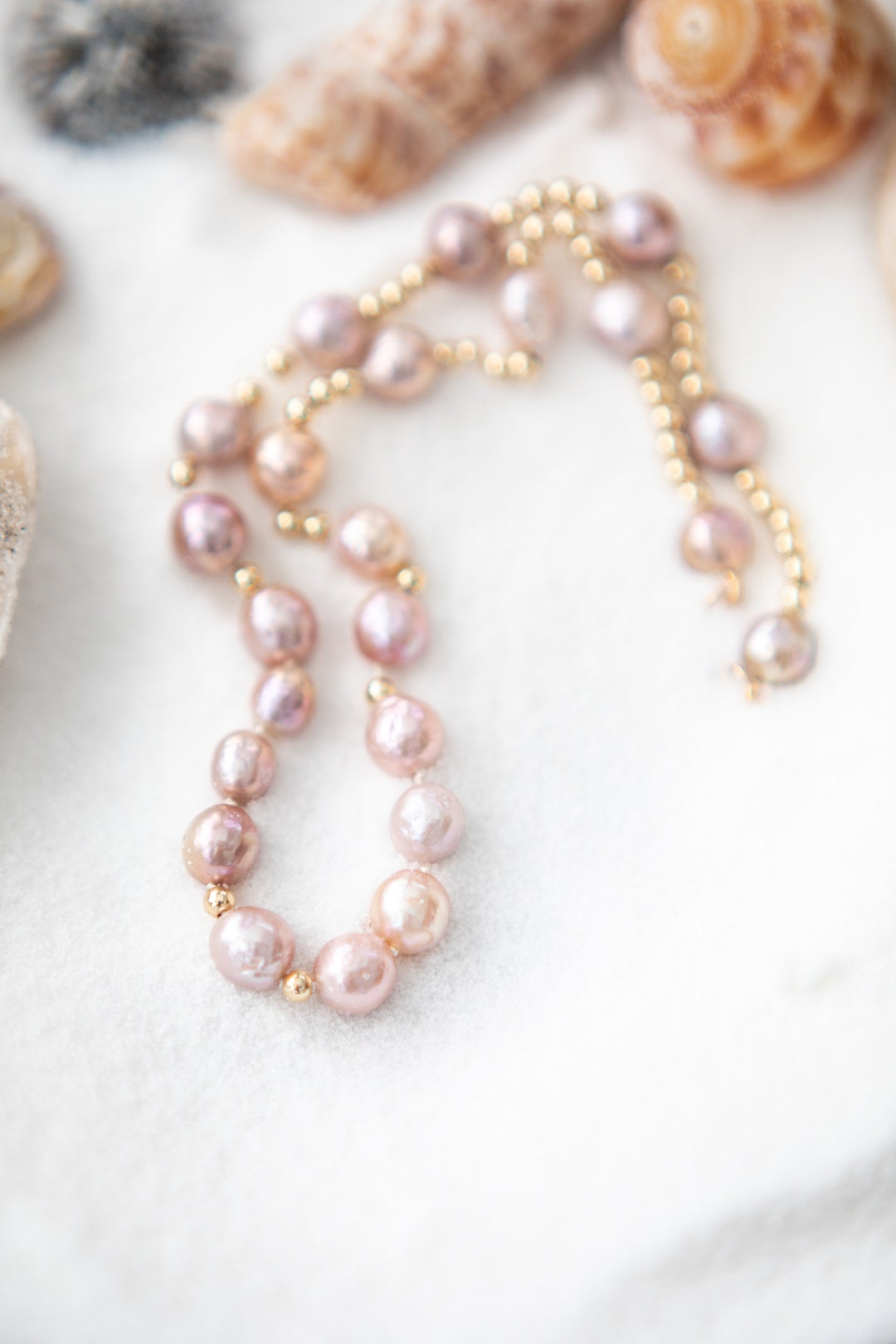 The Angie Necklace, Pink Edison Pearls and Gold Beads - Etsy