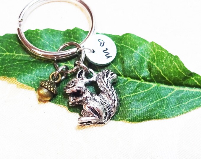 3D SQUIRREL ACORN KEYCHAIN Personalized With Initial Charm Dark Gray ...