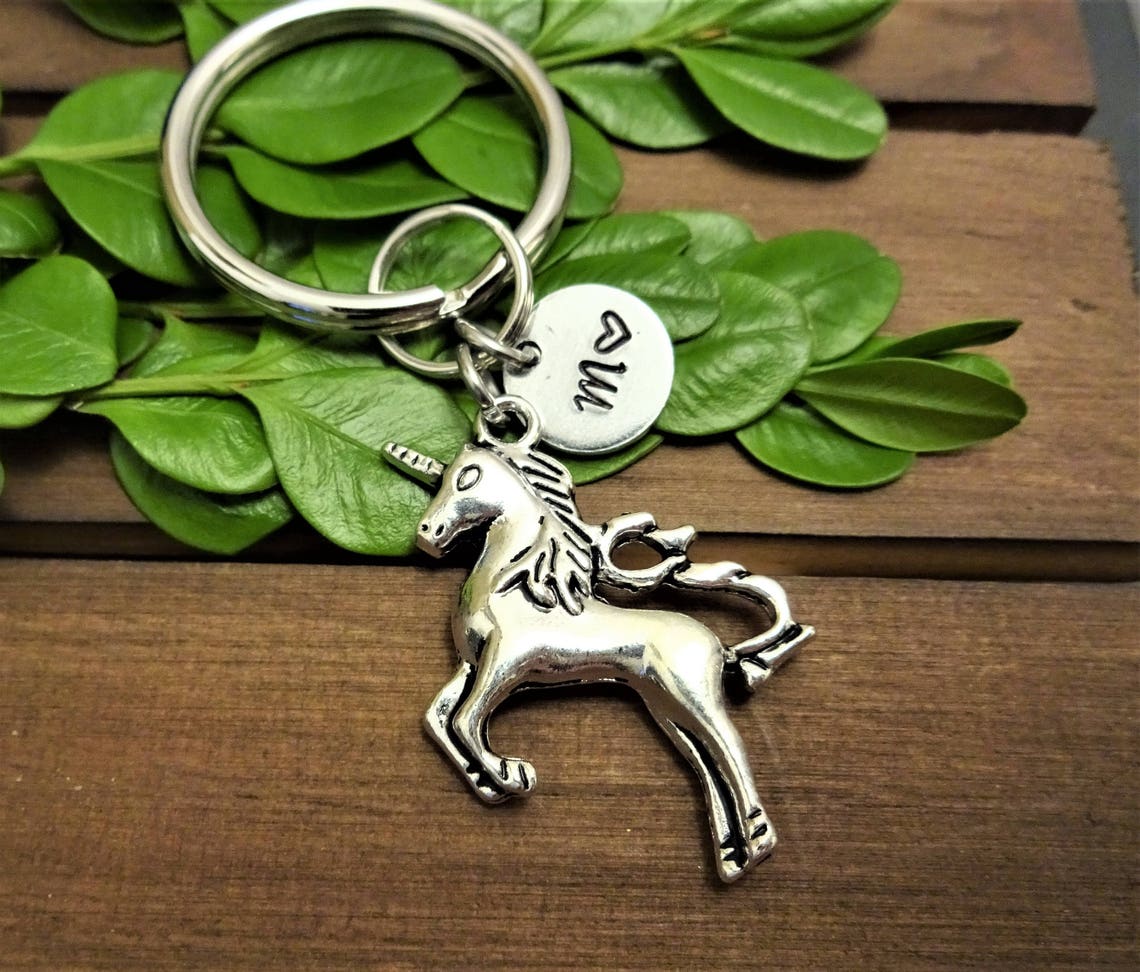 LARGE UNICORN KEYCHAIN With Initial Charm Unicorn is the | Etsy