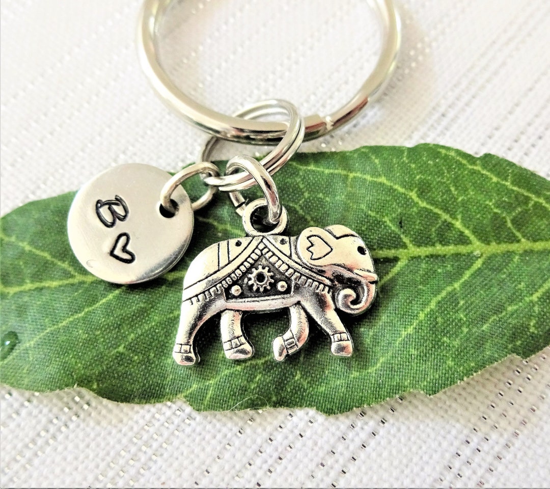 ELEPHANT KEYCHAIN Personalized With Initial Charm - Keychain, Zipper ...