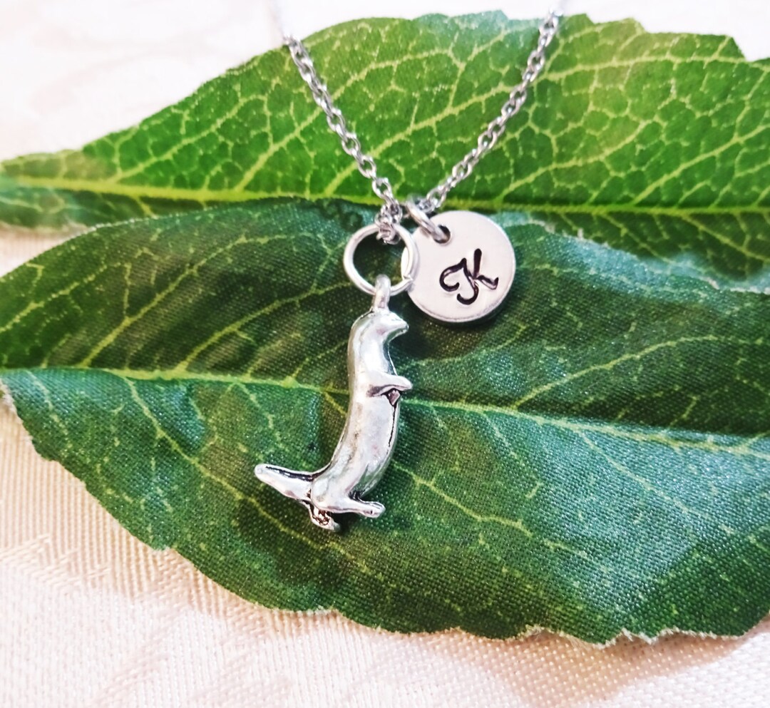 3D Small SEA OTTER NECKLACE Personalized W Initial Charm on a Stainless ...