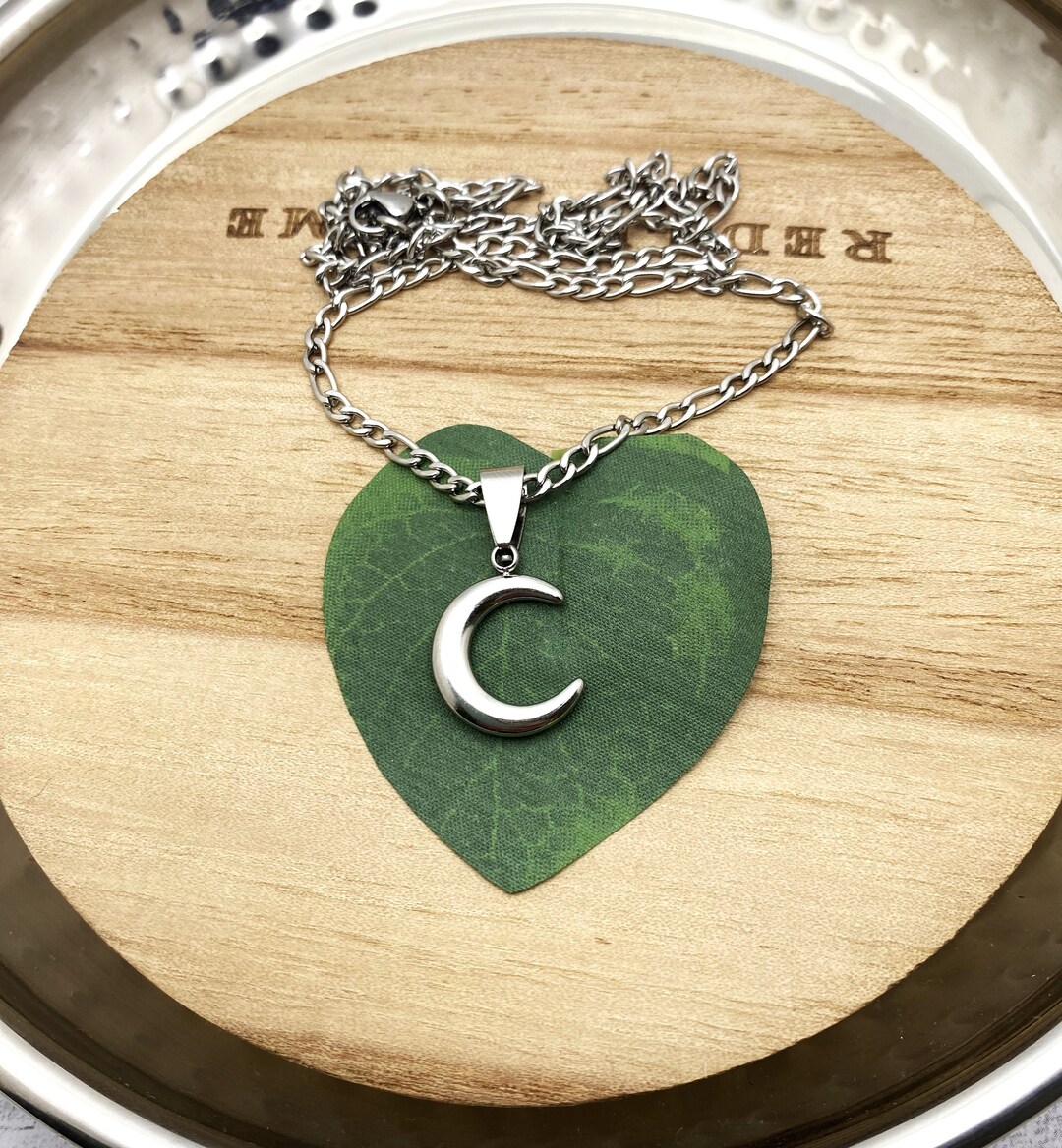 Unisex Stainless Steel 3D CRESCENT MOON Necklace on Figaro Chain 3mm 4 ...