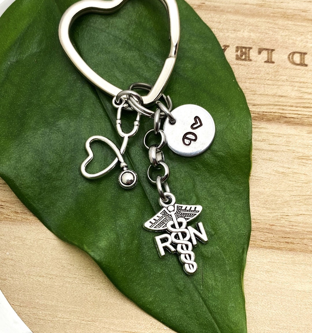 RN & Heart STETHOSCOPE Keychain Personalized W Initial Charm ...