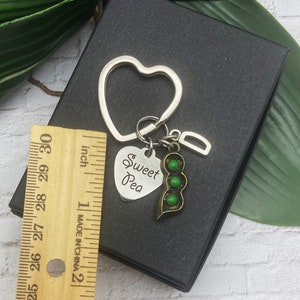 SWEET PEA KEYCHAIN Personalized With Initial Charm sweet Pea Engraved ...