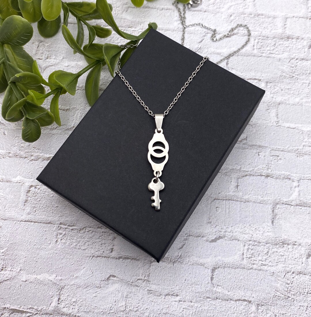 Stainless Steel HANDCUFFS NECKLACE With Key Dangle - Handcuff Charm is ...