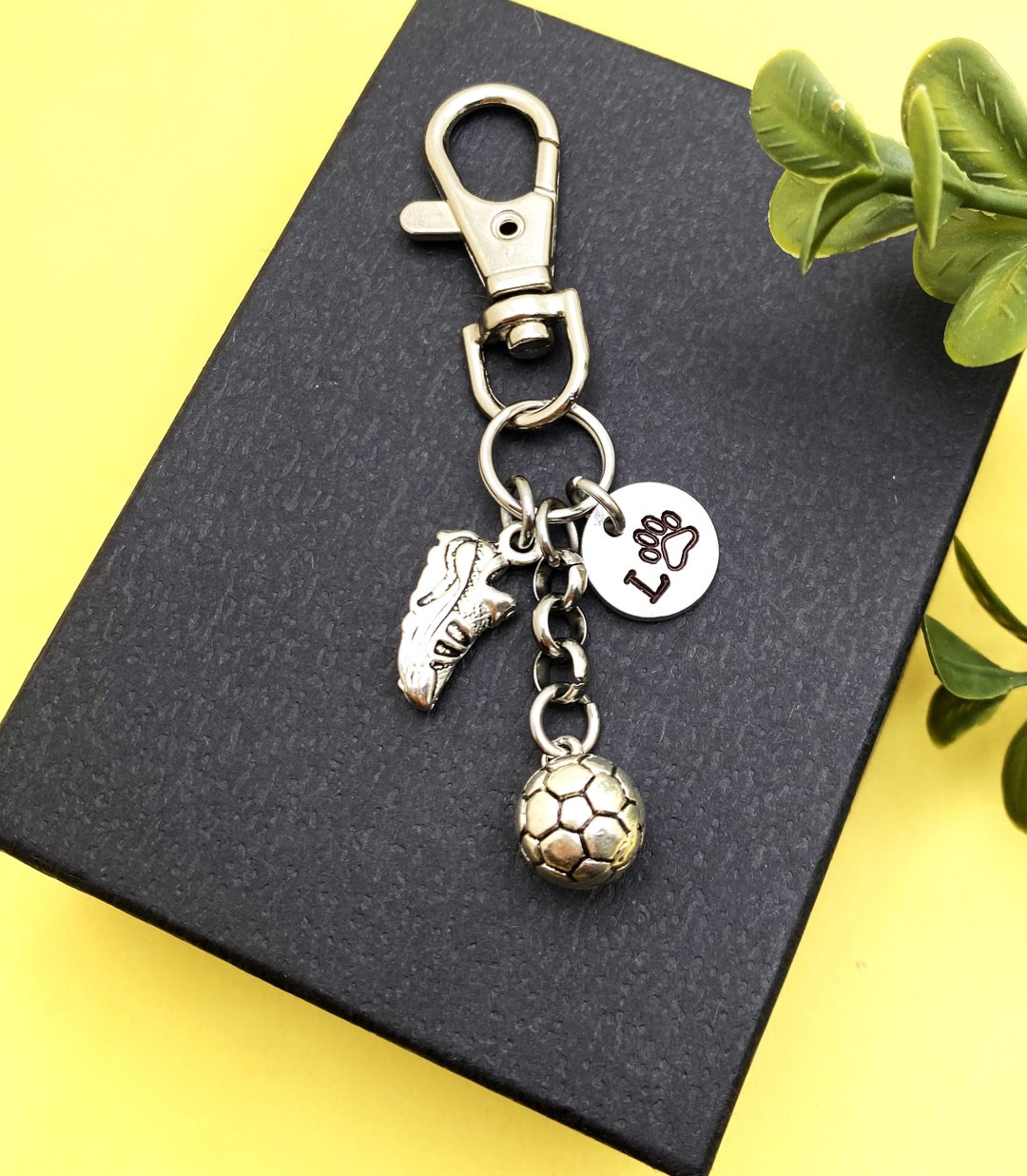 SOCCER BALL & CLEAT Keychain Personalized With Initial or Number Charm ...