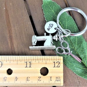 3D SEWING MACHINE & SCISSORS Keychain Personalized With Initial Charm ...