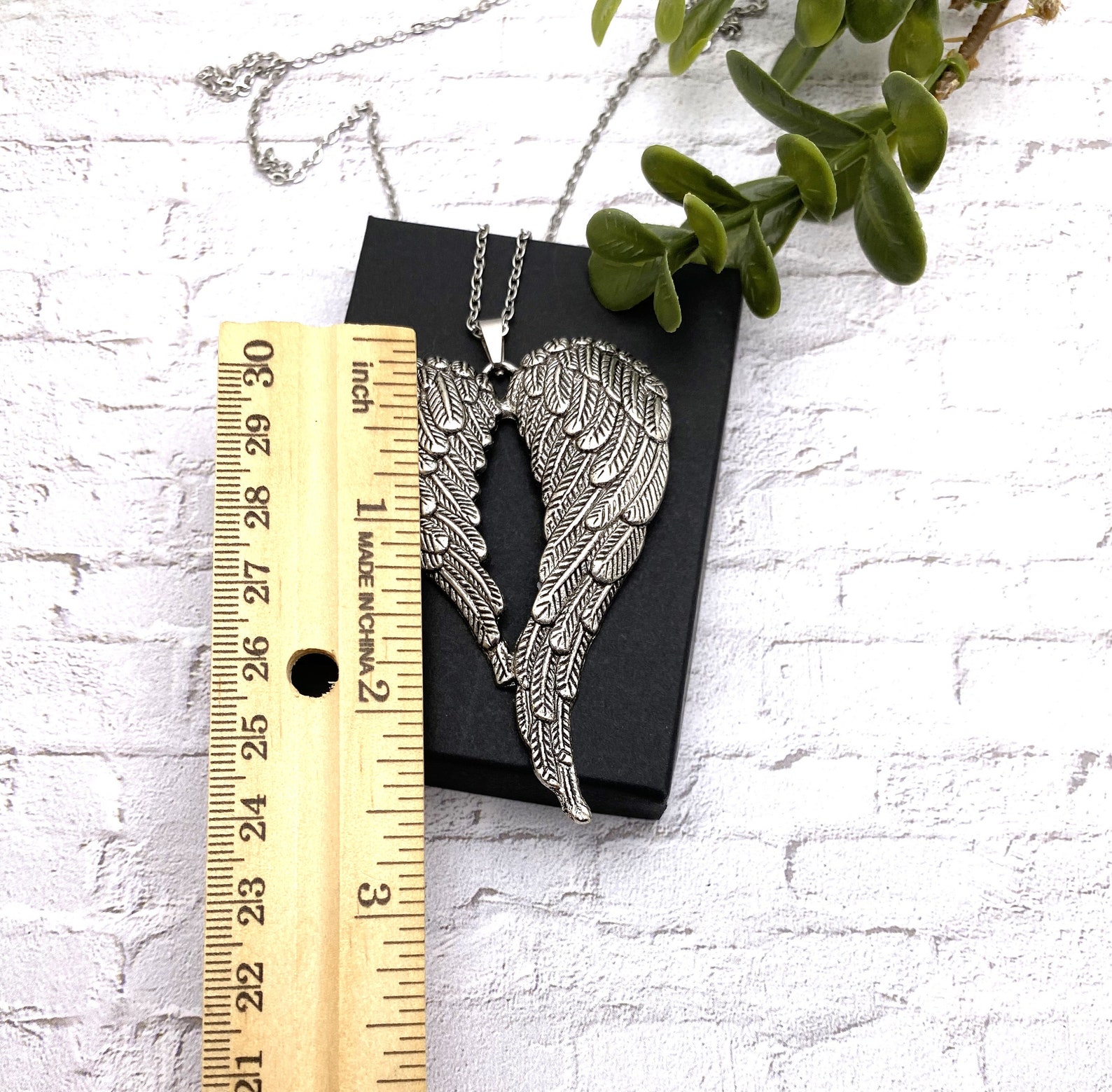 LARGE ANGEL WING Necklace in Antique Silver Tone on a - Etsy