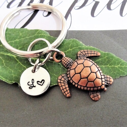 FILIGREE TURTLE KEYCHAIN Personalized With Initial Charm - Etsy