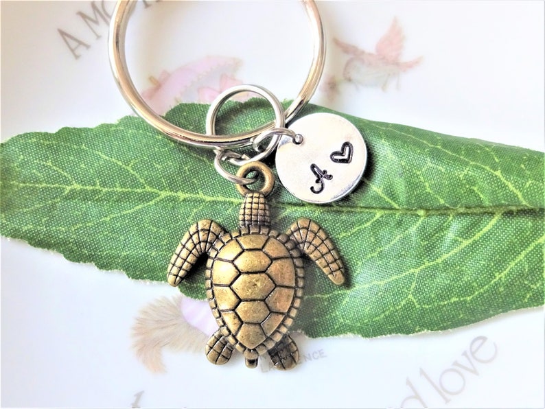 BRONZE SEA TURTLE Keychain Personalized With Initial Charm - Etsy