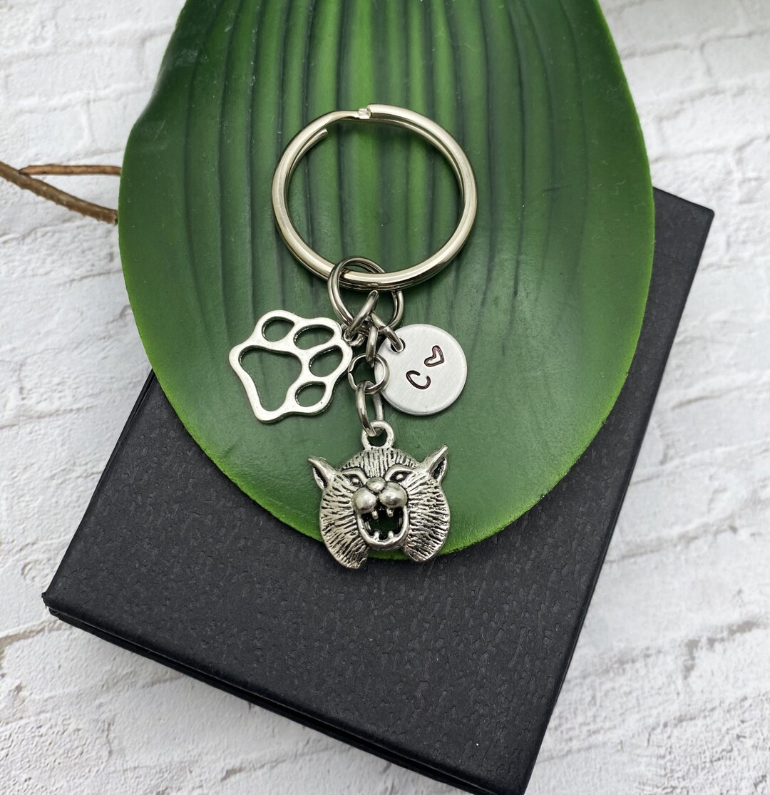 BOBCAT & PAW Keychain Personalized With Initial Charm - WILDCAT ...