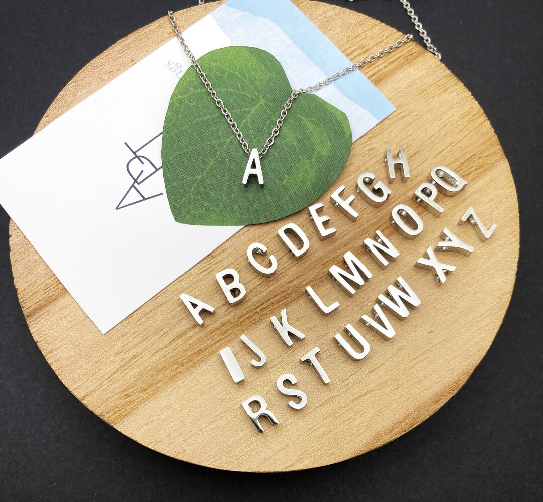 Stainless Steel Small 8mm (1/3") INITIAL NECKLACE- Chain Goes Through ...