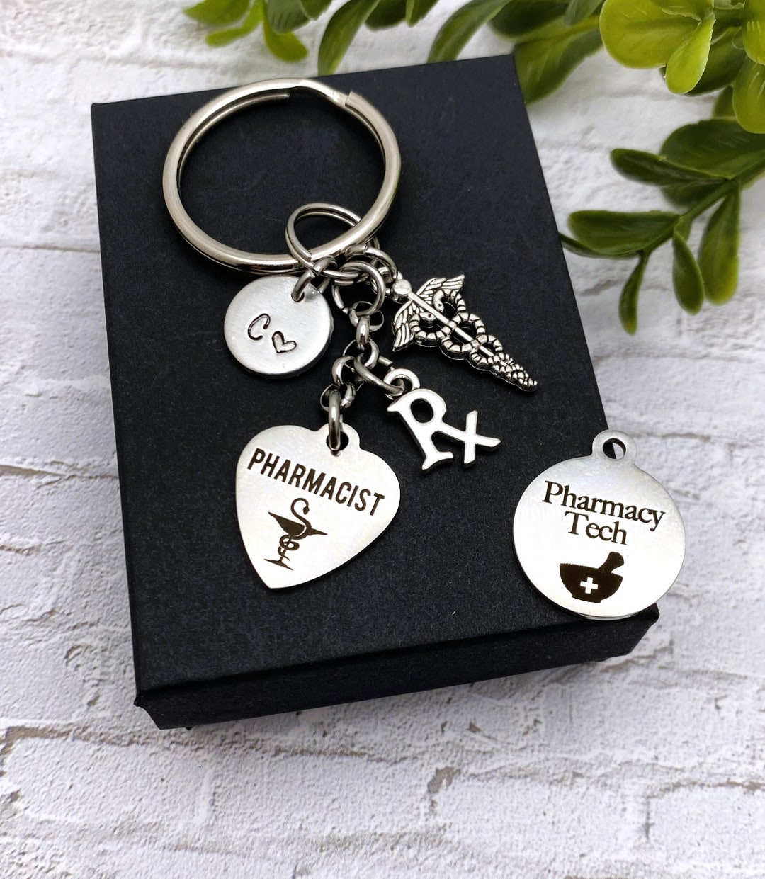 PHARMACIST or PHARMACY TECH Keychain Personalized With Initial Charm ...