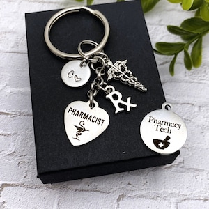 PHARMACIST or PHARMACY TECH Keychain Personalized With Initial Charm ...