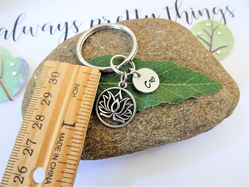 LOTUS FLOWER KEYCHAIN Personalized With Initial Charm Lotus | Etsy