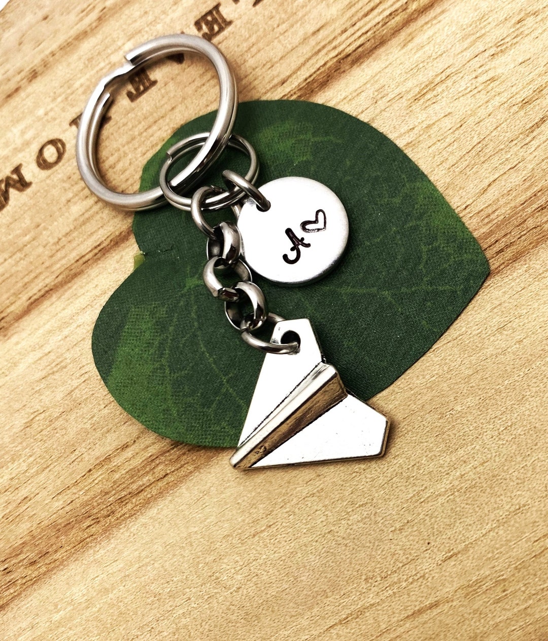 ORIGAMI AIRPLANE Keychain Personalized With Initial Charm - Silver Tone ...